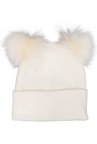 Poyraz Ponponlu Kız Çocuk Bere Beyaz