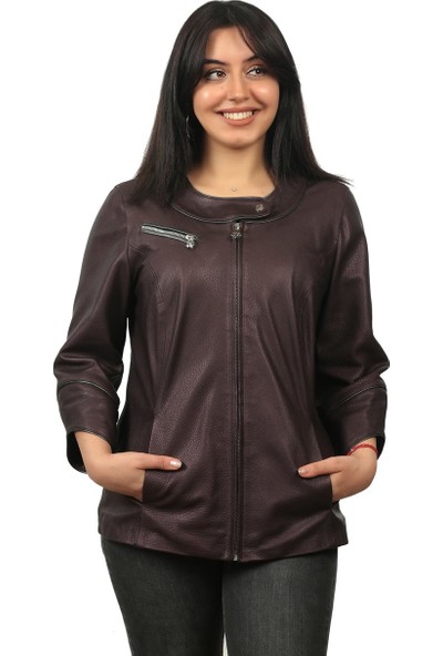 Franko Armondi Kadın Deri Klasik Ceket Bordo BO-1291-19308 Fa2