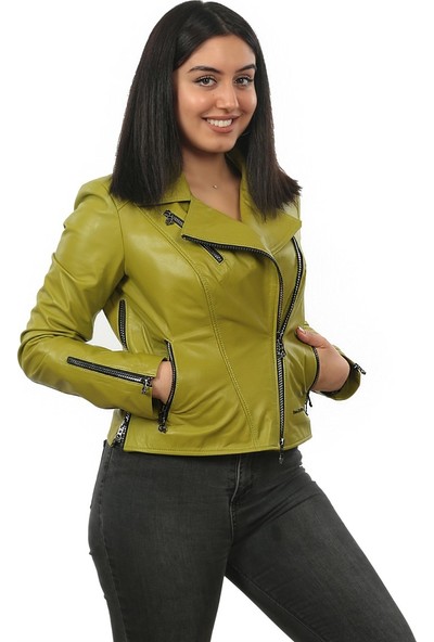Franko Armondi Kadın Deri Spor Biker Mont Fıstık Yeşili BK-1149-19430 Fa2