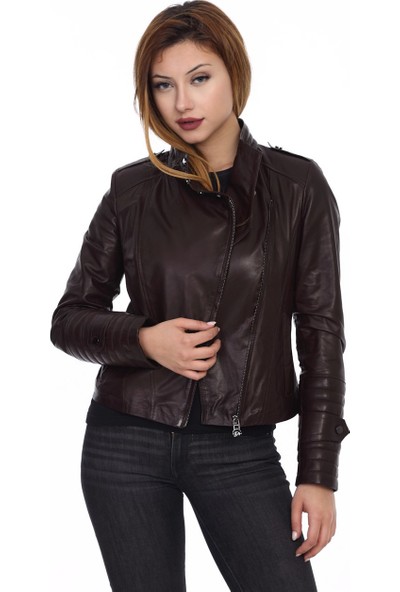 Franko Armondi Kadın Deri Spor Ceket Kahve BK-1505-19805 Fa2