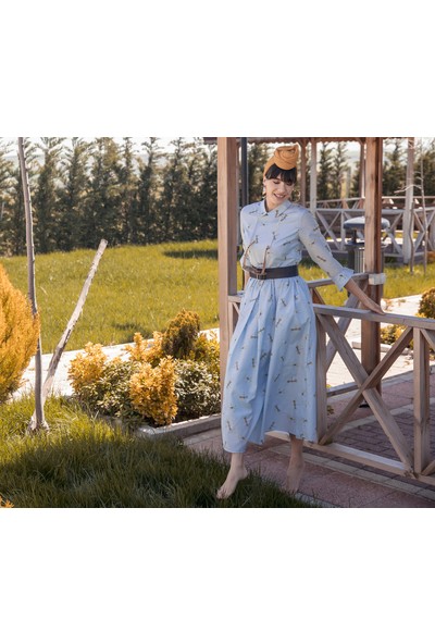 Berrenstudio Yusufçuk Desenli Mavi Elbise