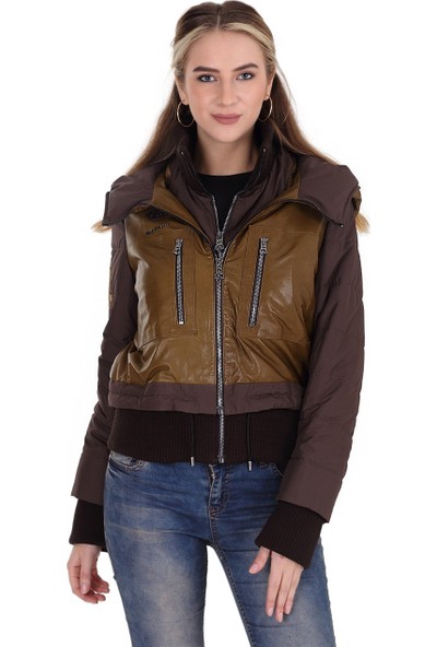 Franko Armondi Kadın Deri Kışlık Spor Mont Kapşonlu Kumaş Şişme Beli Lastikli Haki Ybk-1421-19591 Fa2 Franko Armondi Kadın Deri Kışlık Spor Mont Kapşonlu Kumaş Şişme Beli Lastikli Haki Ybk-1421-19591 Fa2