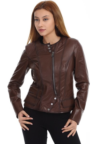 Franko Armondi Kadın Deri Klasik Ceket Fındık Kahve Mbk-1303-19702 Fa2