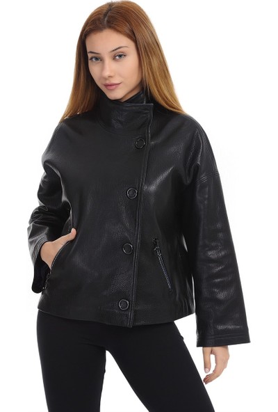 Franko Armondi Kadın Deri Klasik Kaban Oversize Siyah Bk-1430 G-19603 Fa2 Franko Armondi Kadın Deri Klasik Kaban Oversize Siyah Bk-1430 G-19603 Fa2
