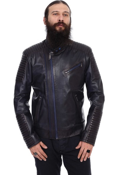 Franko Armondi Erkek Deri Spor Biker Mont Lacivert K-372-15268 Fa2