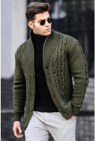 Madmext Haki Örgülü Hırka 9053