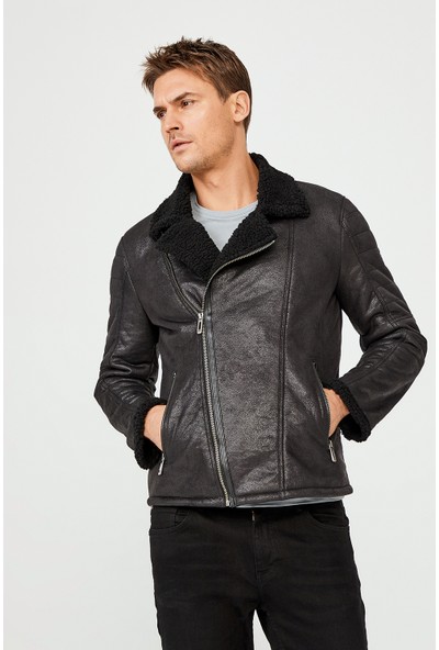 Avva Erkek Siyah Mono Yaka Kruvaze Içi Kürklü Süet Mont A02Y6056