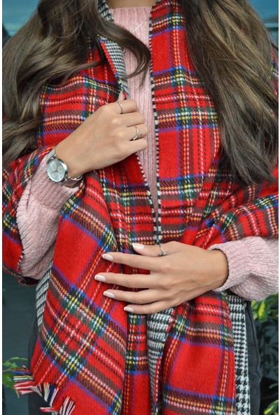 Sacce Scarves&Accessories Kırmızı Ekoseli Kışlık Omuz Şalı