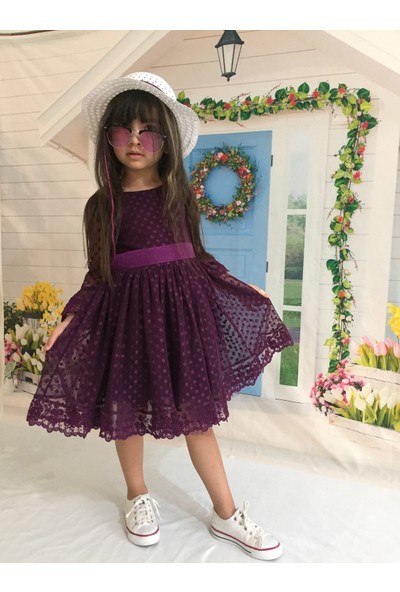 Buse & Eylül Bebe Mor Şapkalı Tüllü Güpür Detaylı Kız Çocuk Elbisesi Buse & Eylül Bebe Mor Şapkalı Tüllü Güpür Detaylı Kız Çocuk Elbisesi