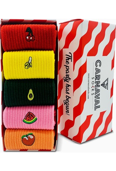 Carnaval Socks 5'lİ Nakışlı Meyveler Renkli Çorap Kutusu Carnaval Socks 5'lİ Nakışlı Meyveler Renkli Çorap Kutusu