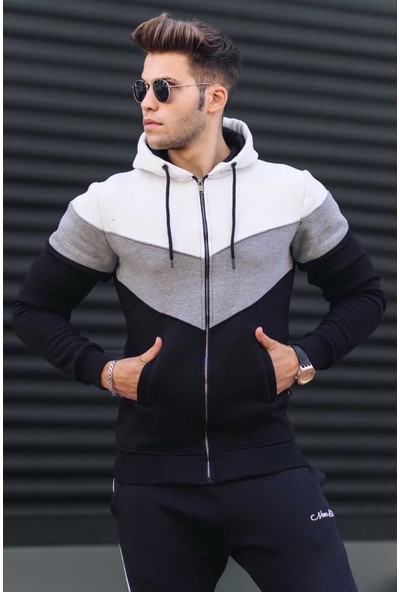 Madmext Siyah Renk Bloklu Fermuarı Kapüşonlu Sweatshirt 4702 Madmext Siyah Renk Bloklu Fermuarı Kapüşonlu Sweatshirt 4702