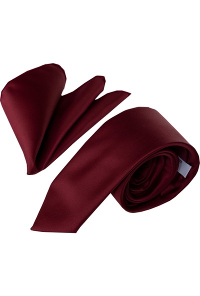 Exve Exclusive Bordo Saten Sade Kravat Mendil Seti