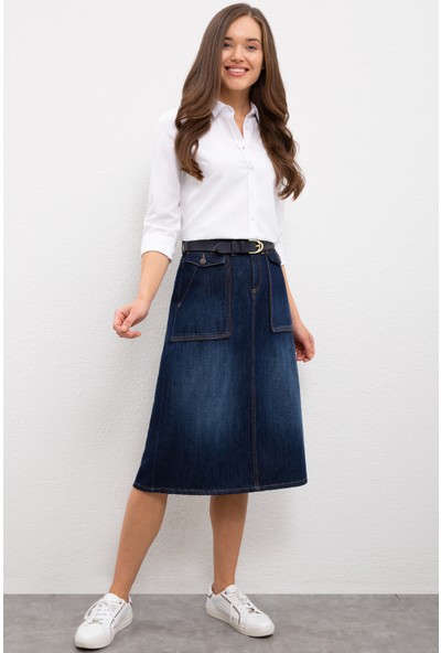 U.S. Polo Assn. Kadın Mavi Denim Etek 50226055-Dn0023