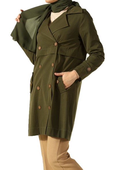 Allday Düğmeli Cepli Trençkot