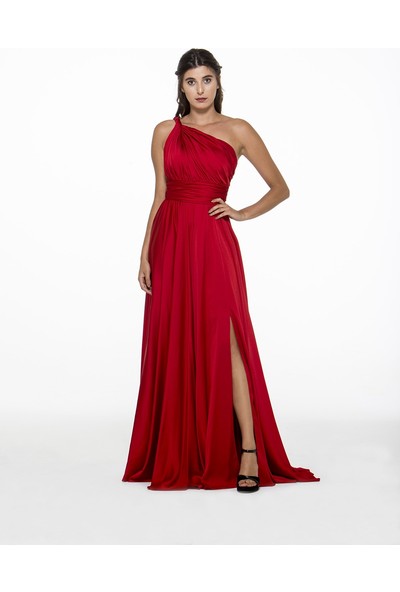 Maxxe Helen Tek Omuz Saten Elbise