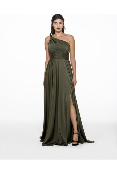 Maxxe Helen Tek Omuz Saten Elbise