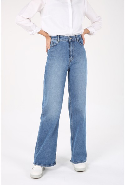 Allday Kadın Pamuklu Bol Paça Denim Pantolon