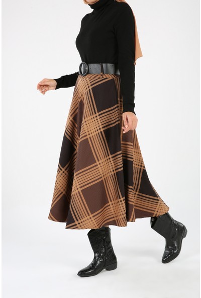 ALLDAY Ekoseli Kemerli Etek