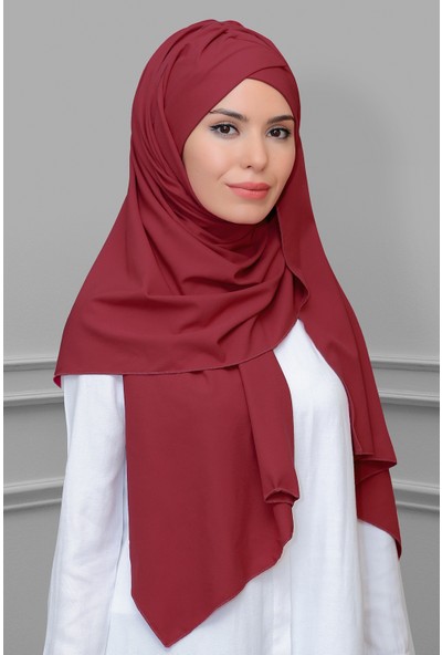 Hürrem Kadın Bordo Kalın Krep Tek Bantlı Bone Şal