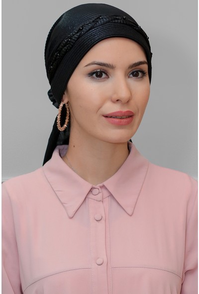 Hürrem Kadın Siyah Pilise Örgülü Pratik Bone