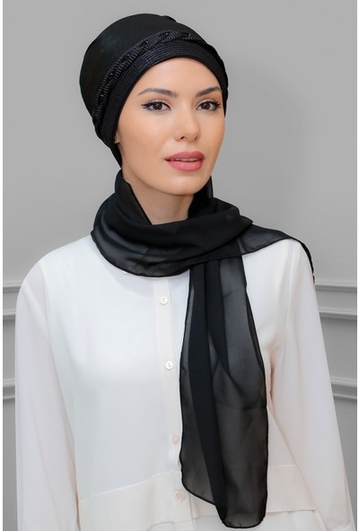 Hürrem Kadın Siyah Piliseli Örgülü Atkılı Pratik Bone