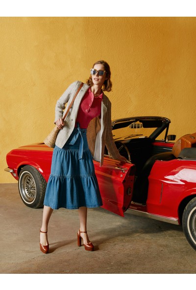 Koton Kadın Beli Baglamali Jean Etek