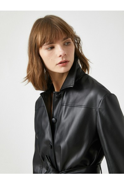 Koton Kadın Suni Deri Kemerli Ceket Koton Kadın Suni Deri Kemerli Ceket