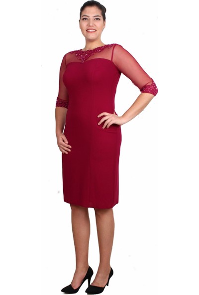 Gzn Fashion Krep Kısa Büyük Beden Elbise Violet