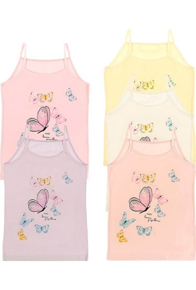 Donella 5'li Kelebek Baskılı Kız Çocuk Atlet - 4371VK-5LI