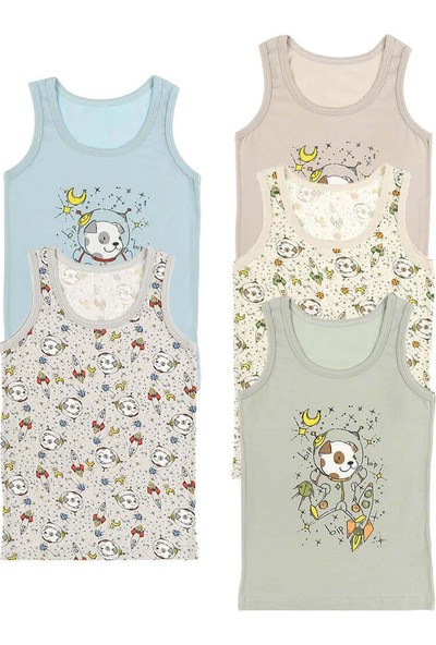 Donella 5'li Astronot Baskılı Erkek Çocuk Atlet - 7771963RO-5LI