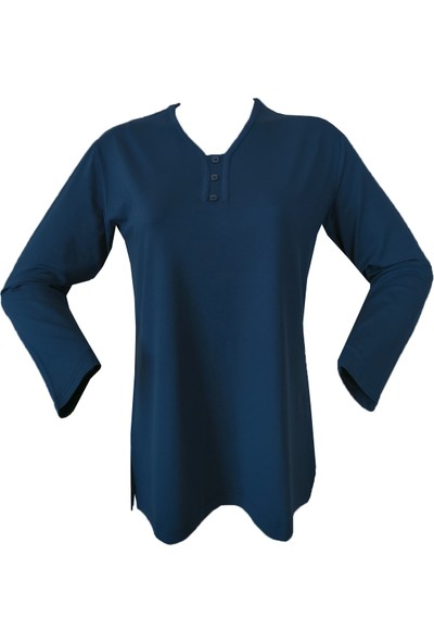 Rüya Petrol Mavi Anne V Yaka Penye Bluz