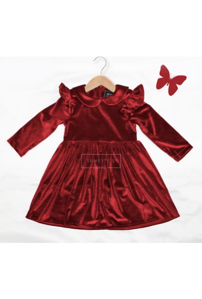 Sumeyye's Kız Çocuk Elbisesi Bebe Yaka Kadife Omuzdan Fırfır Uzun Kol Sumeyye's Kız Çocuk Elbisesi Bebe Yaka Kadife Omuzdan Fırfır Uzun Kol
