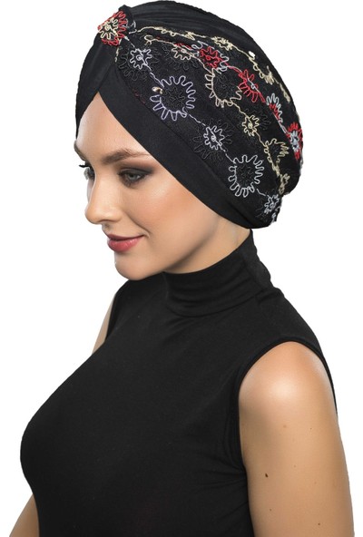 Fidan Bone Fidan Otantik Nakış Motifli Astarlı Hazır Bone