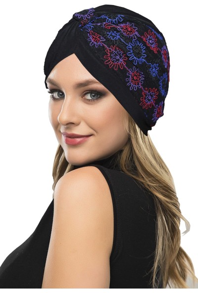 Fidan Bone Otantik Nakış Motifli Astarlı Hazır Türban Tesettür Bone