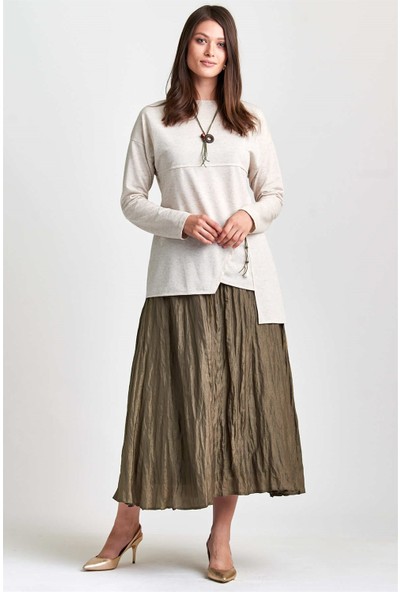 Esswaap Haki Kraş Etekli Bluzlu Takım Esswaap Haki Kraş Etekli Bluzlu Takım