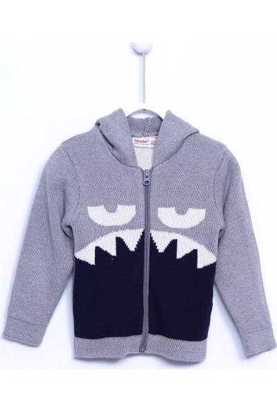 Silversun Gri Önden Fermuar Kapamalı Kapüşonlubaskılı Uzun Koltriko Hırka|t 110886