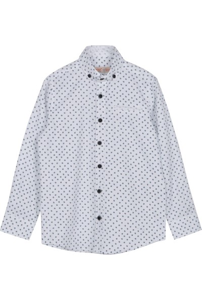 Silversun Beyaz Ren Kli Desen Li Gizli Cep Detaylı Önden Düğmeli Uzun Kol Erkek Çocuk Gömlek|gc 316252