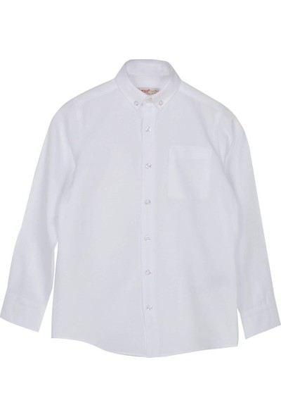 Silversun Beyaz Ren Kli Uzun Kol Cepli Önden Düğmeli Klasik Erkek Çocuk Gömlek|gc 316329