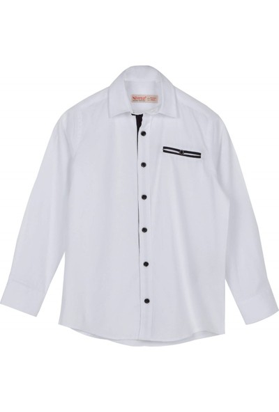 Silversun Beyaz Ren Kli Uzun Kol Önden Düğmeli Cepli Klasik Erkek Çocuk Gömlek|gc 316359
