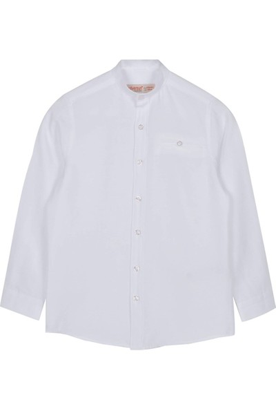 Silversun Beyaz Ren Kli Uzun Kol Önden Düğmeli Cepli Klasik Erkek Çocuk Gömlek|gc 316360