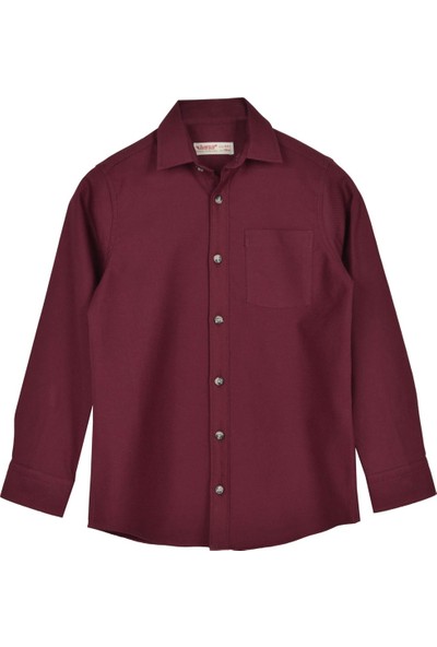 Silversun Bordo Ren Kli Uzun Kol Cepli Önden Düğmeli Klasik Erkek Çocuk Gömlek|gc 316258