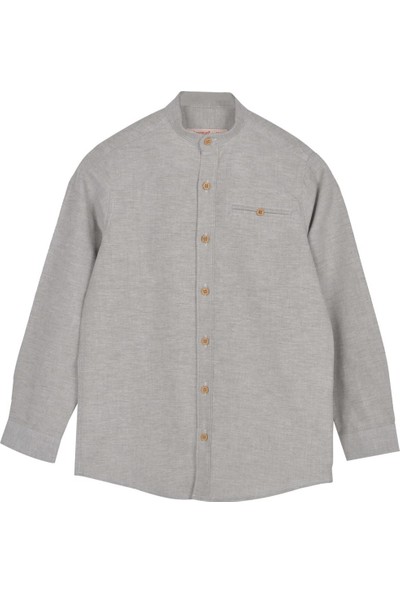 Silversun Gri Ren Kli Uzun Kol Cepli Önden Düğmeli Klasik Erkek Çocuk Gömlek|gc 316331