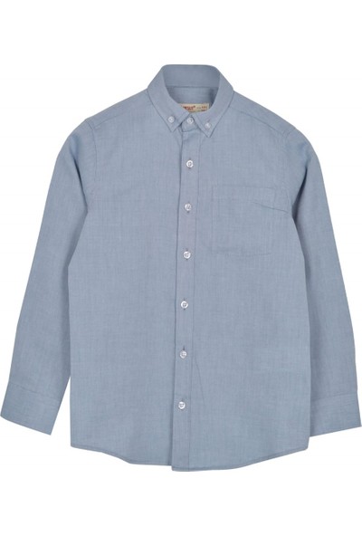 Silversun Mavi Ren Kli Uzun Kol Cepli Önden Düğmeli Klasik Erkek Çocuk Gömlek|gc 316329