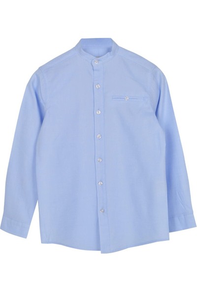 Silversun Mavi Ren Kli Uzun Kol Cepli Önden Düğmeli Klasik Erkek Çocuk Gömlek|gc 316332