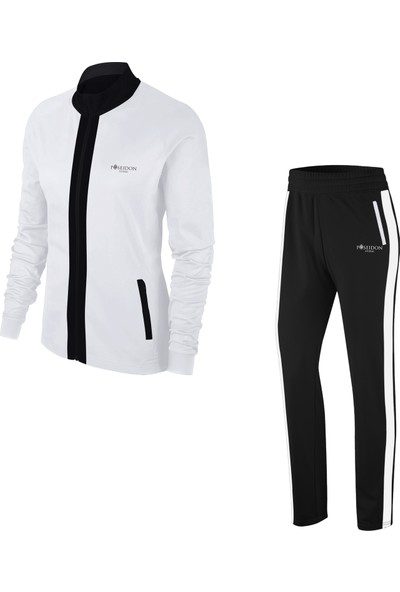 Poseidon Storm Kadın Beyaz Günlük Sporcu Eşofman Takımı S-3xl - Önü Dik Çizgili - M7