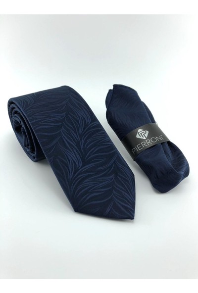 Pierro Pierroni Lacivert Desenli Mendilli Kravat
