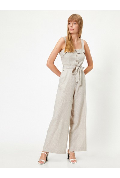 Koton Askılı Çizgili Belden Baglamali Tulum