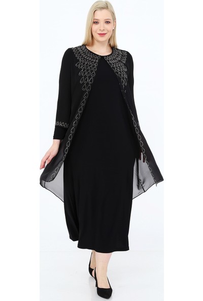 Perya Taş ve Boncuk Işlemeli Şifon Abiye Elbise Siyah Kadın Giyim Perya Taş ve Boncuk Işlemeli Şifon Abiye Elbise Siyah Kadın Giyim