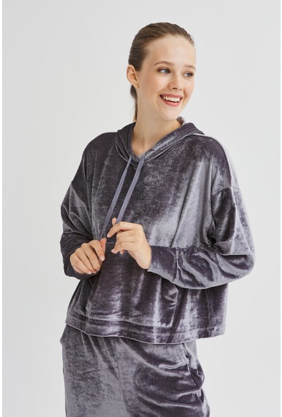 Penti Gri Velvet Sweatshirt