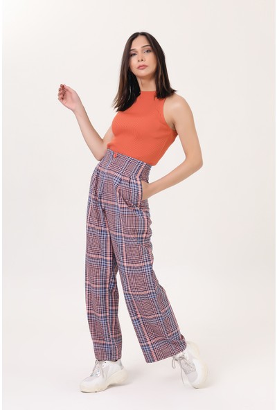 Harmoni Fashion Kadın Ekose Desenli Yüksek Bel Pileli Palazzo Pantolon Harmoni Fashion Kadın Ekose Desenli Yüksek Bel Pileli Palazzo Pantolon